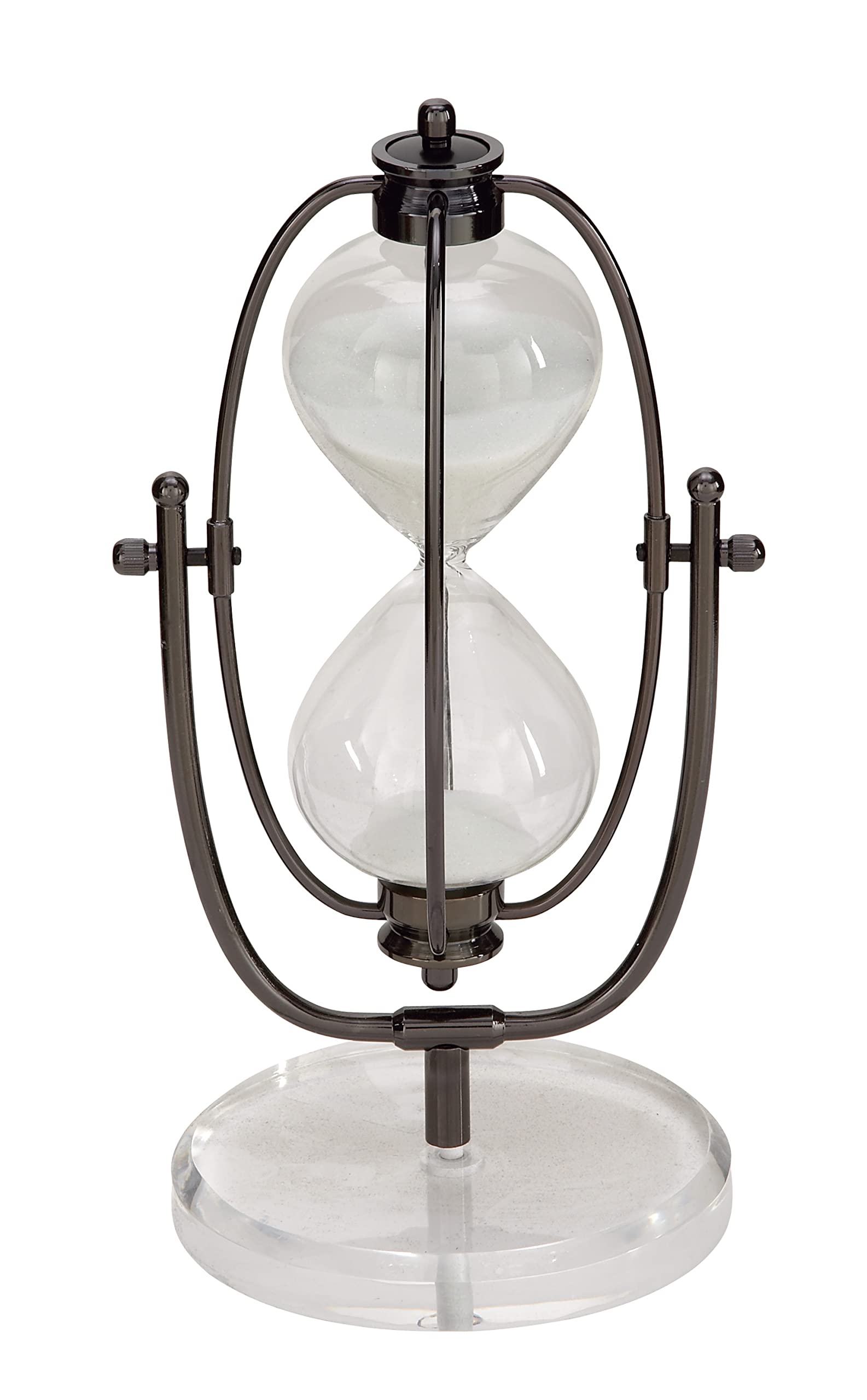 Deco 79 Sophisticated Metal Glass Acrylic Sand Timer, Black, 6”L x 6”W x 12”H, (53422)