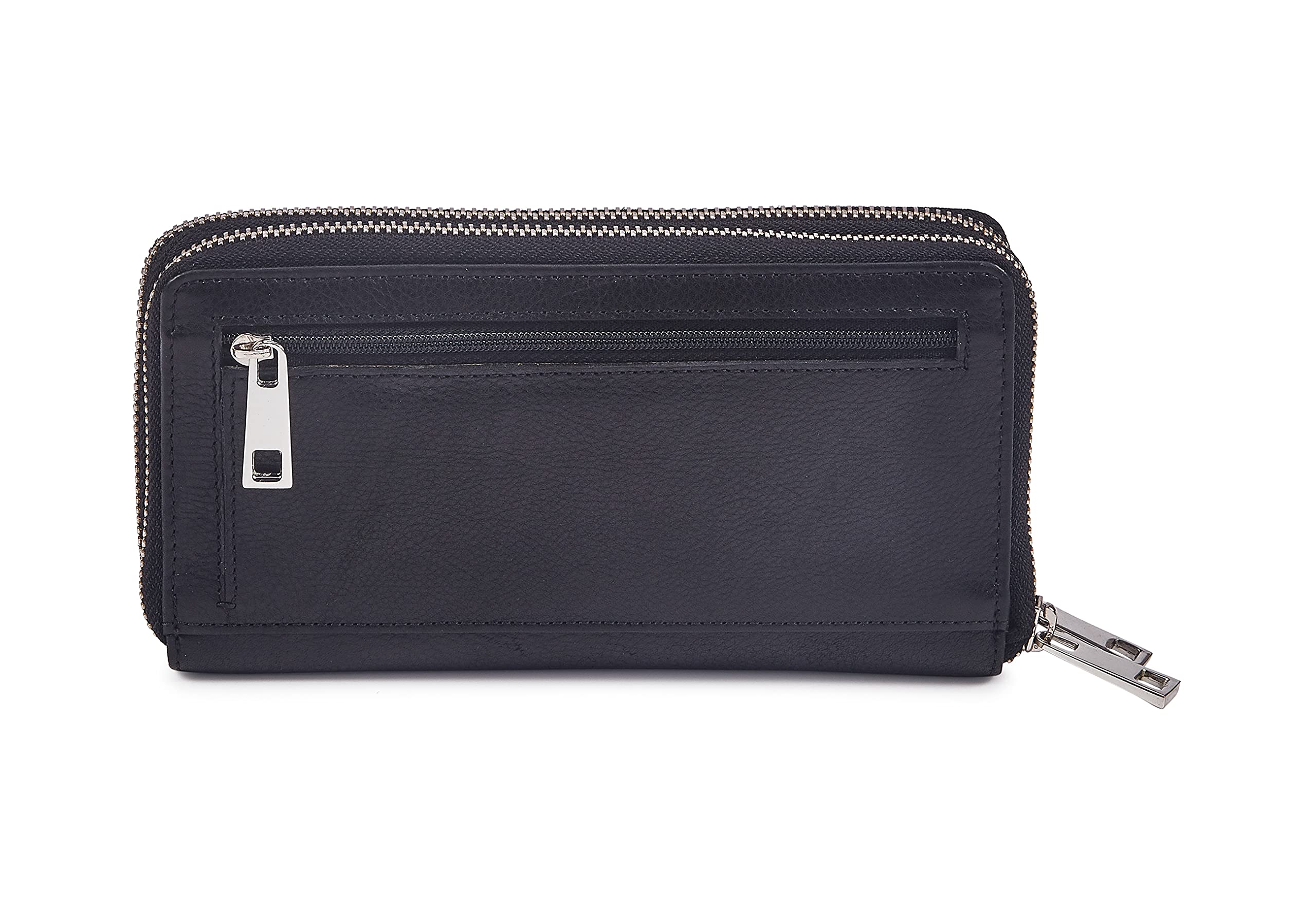 Zinda Genuine Leathers Women’s Wallet Purse Long Double Zip Around RFID Protection (Black)