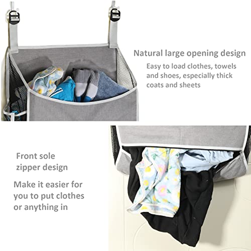 Hanging Laundry Hamper Bag Large Opening Large Capacity Expandable Multi-Pocket Over The Door Laundry Hamper Equipped With A Freely Adjustable Height Hook Hanging Laundry Bag For Clothes Storage