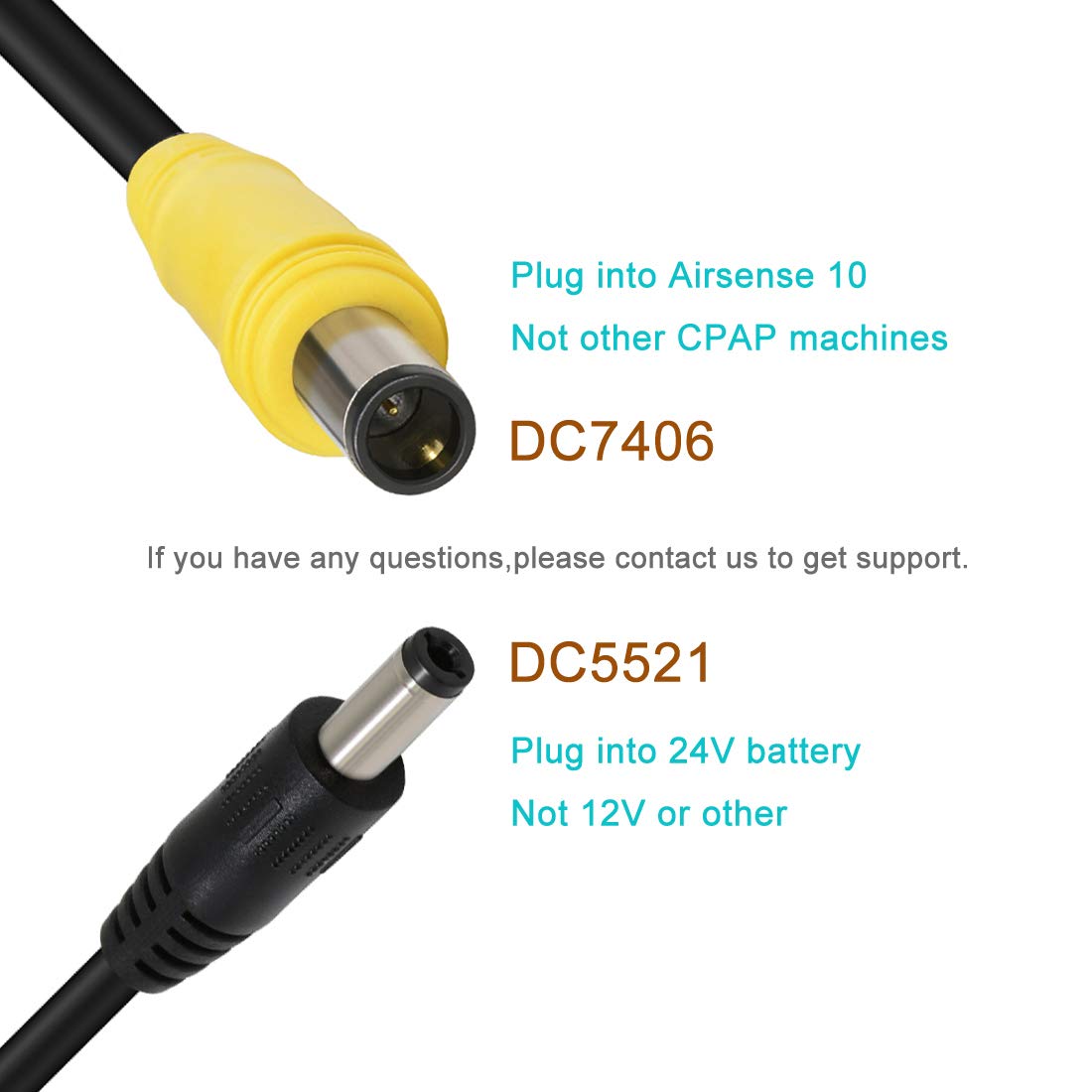Talentcell DC 24V Power Cord, 5.5 x 2.1mm Male to DC7406 Male Plug Power Supply Cable for Laptop, Notebook, S10 and More