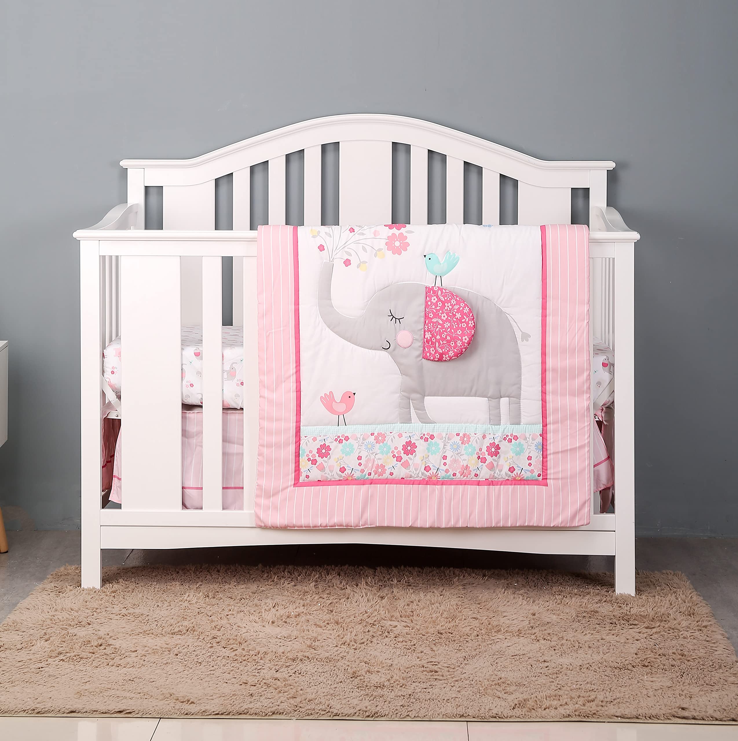 DMZVEIDA The Latest 3-Piece Set of Crib Products Baby Bedding Set:Baby Comforter Baby Quilt,Baby Fitted Sheet,Baby Pillowcase,Soft Skin Friendly Cotton Fabric,for Girls Boys.(352)