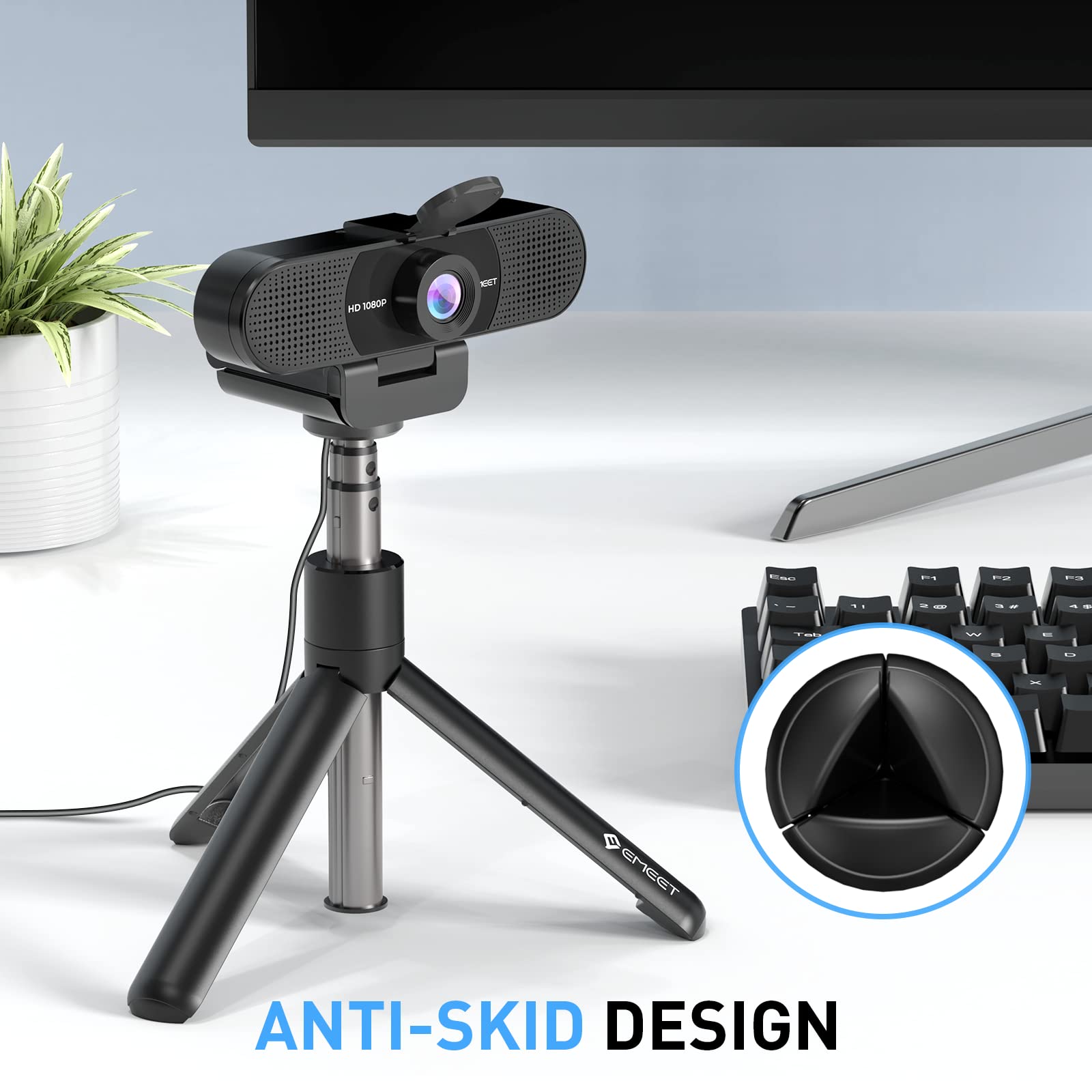 EMEET C960 Webcam with Tripod, 1080p with Microphone, Adjustable Height Mini Tripod, C960 Web Camera with Privacy Cover, Plug & Play Webcam with Stand for Zoom/Skype/YouTube/FaceTime