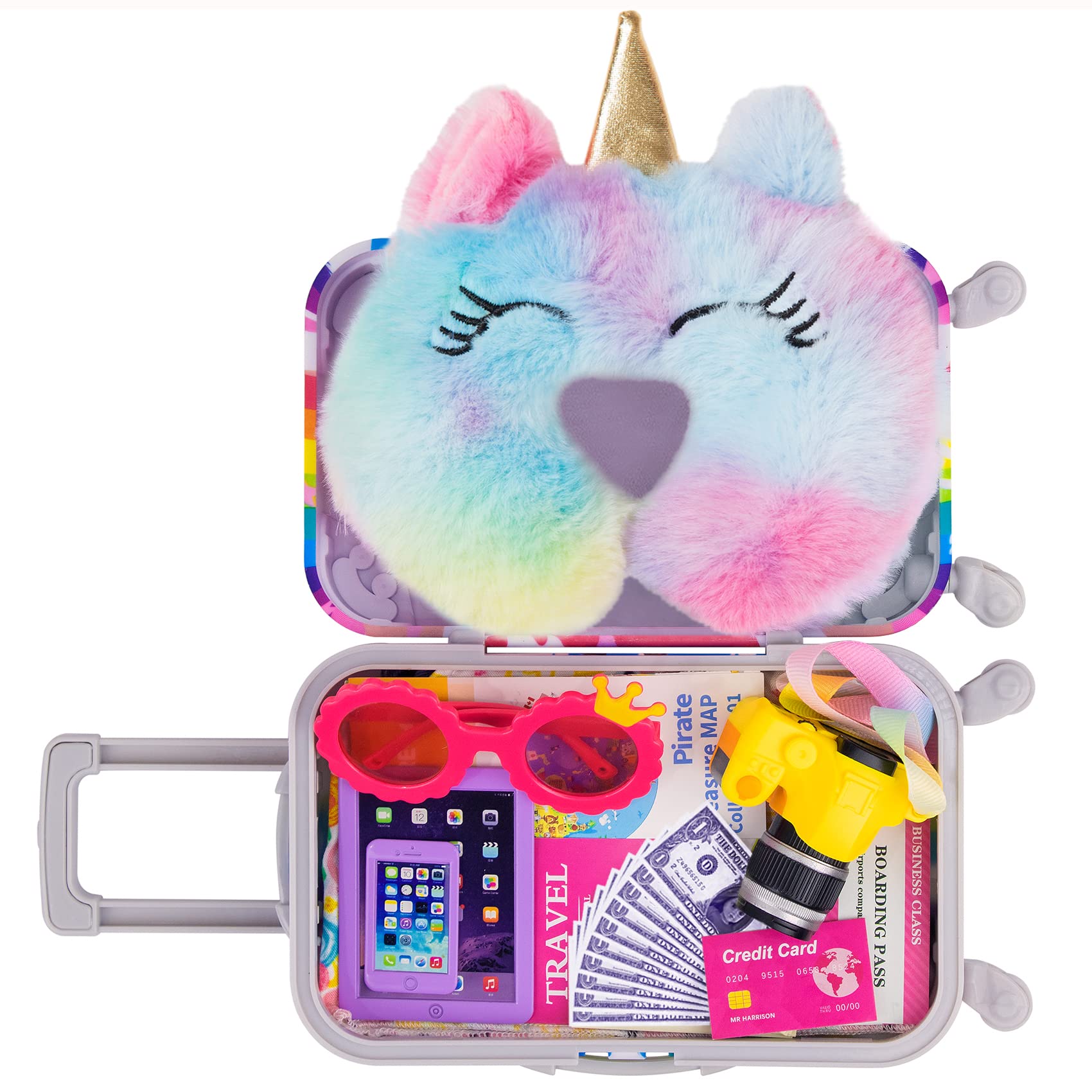ZITA ELEMENT 24 Pcs 18 Inch Girl Doll Clothes and Accessories Travel Suitcase Set for 18 Inch Doll Accessories Unicorn Stuff