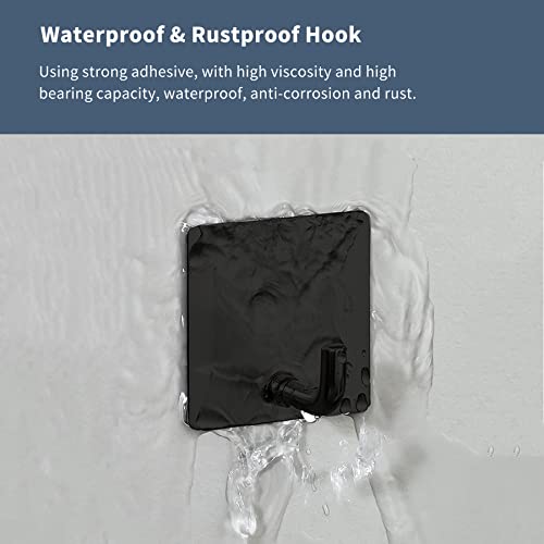 Self Adhesive Hook, Waterproof in Shower Hooks for Hanging Loofah, Towels, Clothes, Robes for Bathroom Stainless Steel Removable Adhesive Wall Hook Heavy Duty Stick on Hooks 4 Pcs (Black 4 PCS)