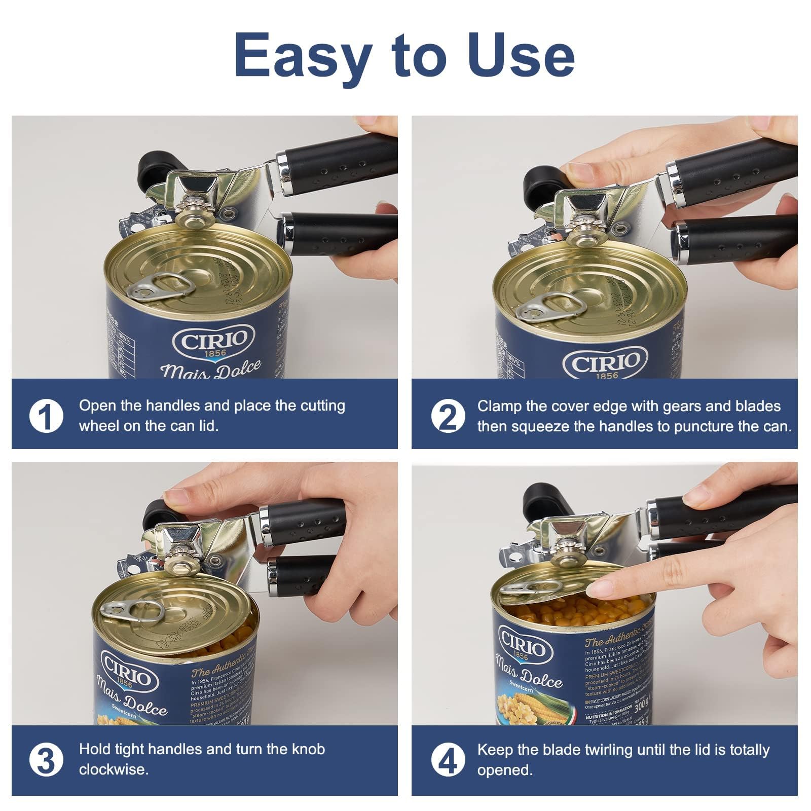 Can Opener, Manual Can Opener Kitchen Durable Stainless Steel Heavy Duty Can Openers with Anti-slip Hand Grip Ultra Sharp & Smooth Edge