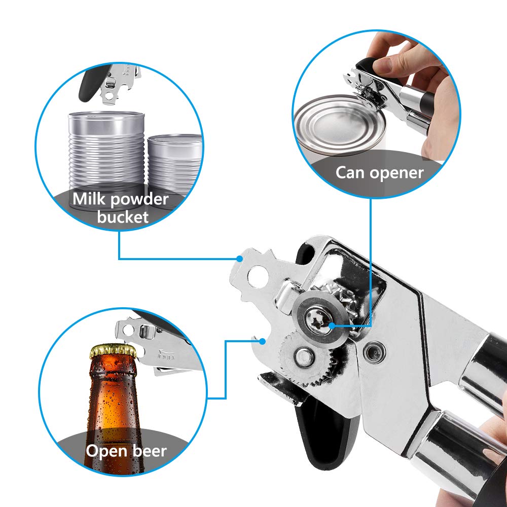 Can Opener, Stainless Steel Manual Can Opener with Effort-Saving Large Knob, Mulitfunctional Bottle Lid Jar Opener with Soft Non-Slip Handle for Kitchen Restaurant Gift