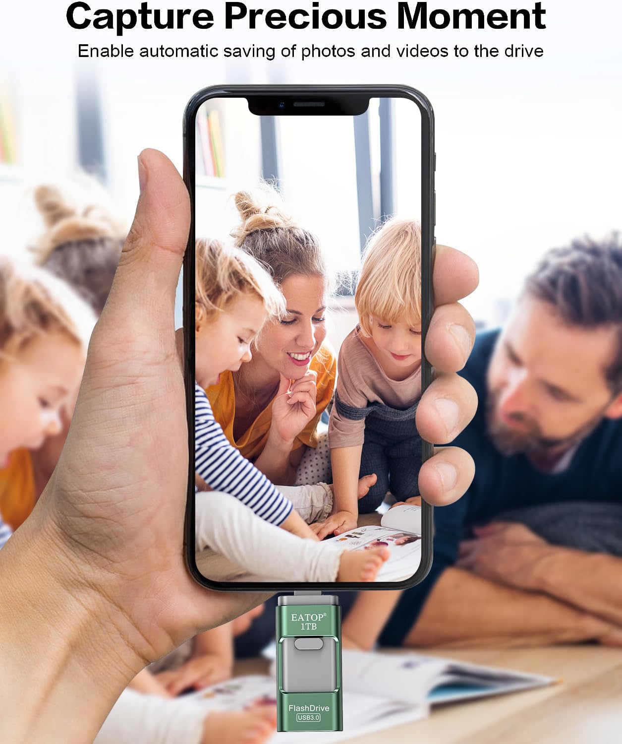 EATOP USB 3.0 Flash Drive 1TB Intended for iPhone iPad, USB Memory Stick External Storage Thumb Drive Photo Stick Compatible with iPhone/iPad/Android and Computer (Dark Green)