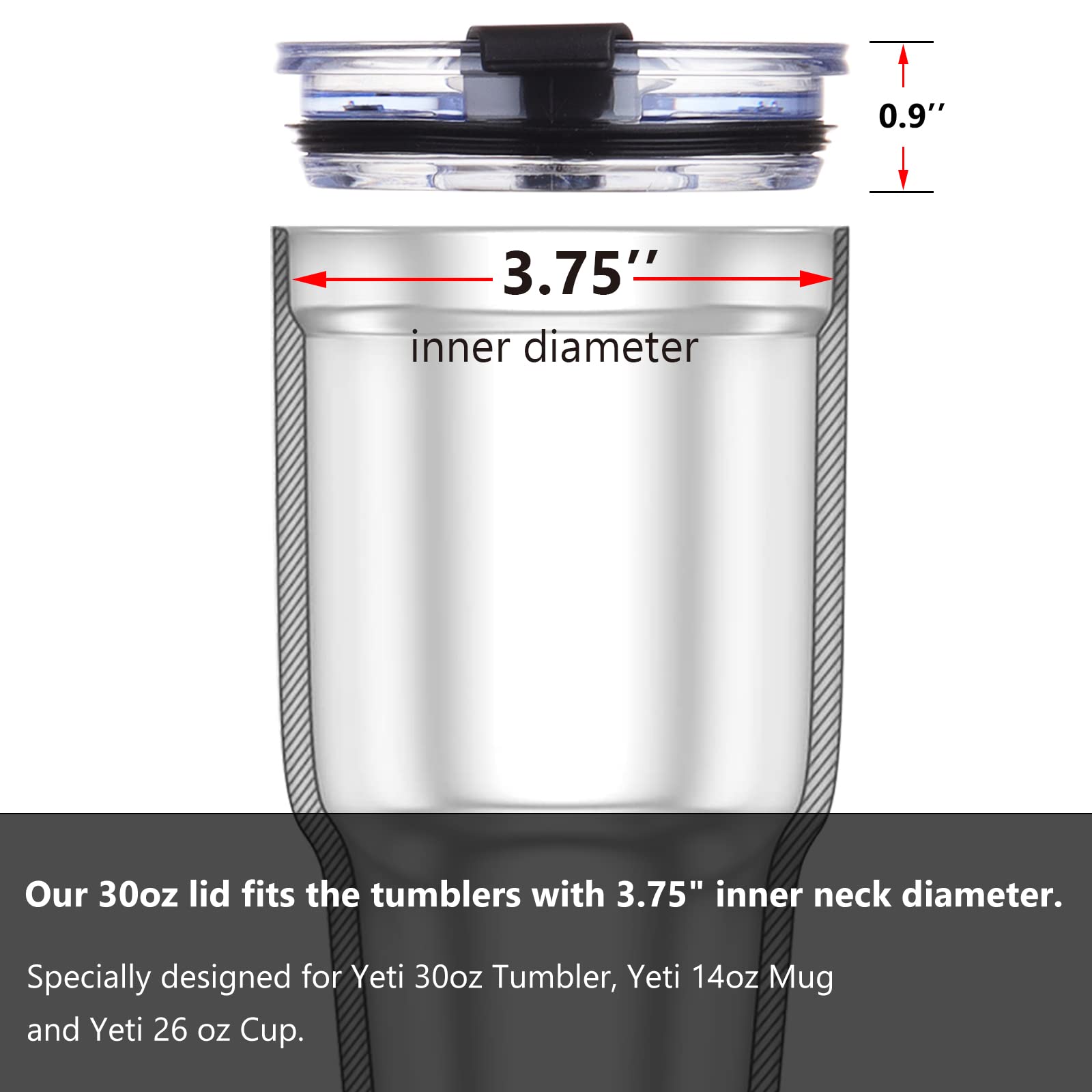 Docik 30 oz Tumbler Lids for Yeti 30oz Tumbler Yeti 14oz Mug and Yeti 26oz Cup, Spill Proof Splash Resistant Flip Lid, BPA-Free, 2 Pack (Black)