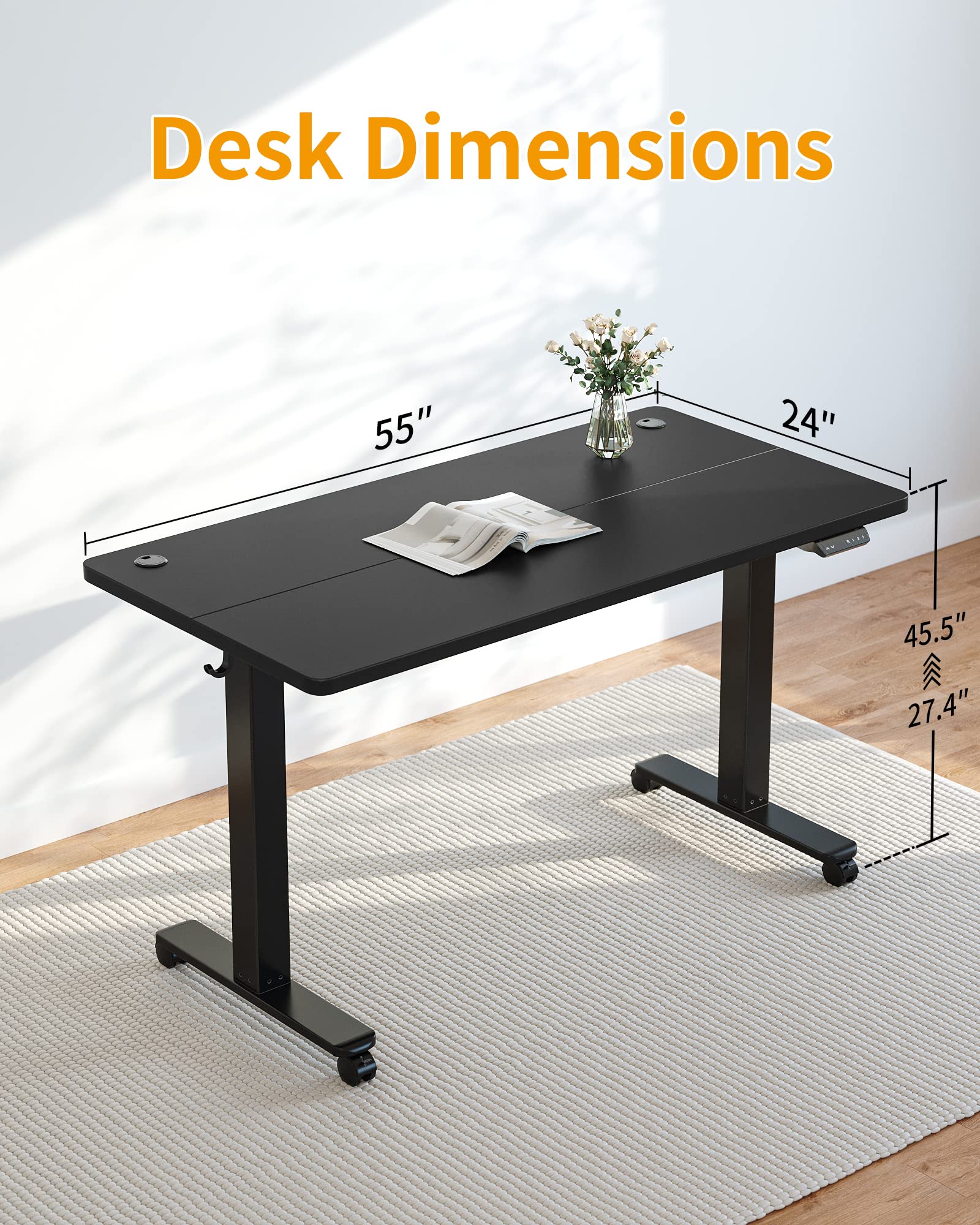 CubiCubi 55 x 24 Inch Standing Desk with Drawer, Electric Stand up Adjustable Height Electric Stand up Desk, Sit Stand Home Office Desk, Ergonomic Workstation Black Steel Frame/Rustic Brown Tabletop