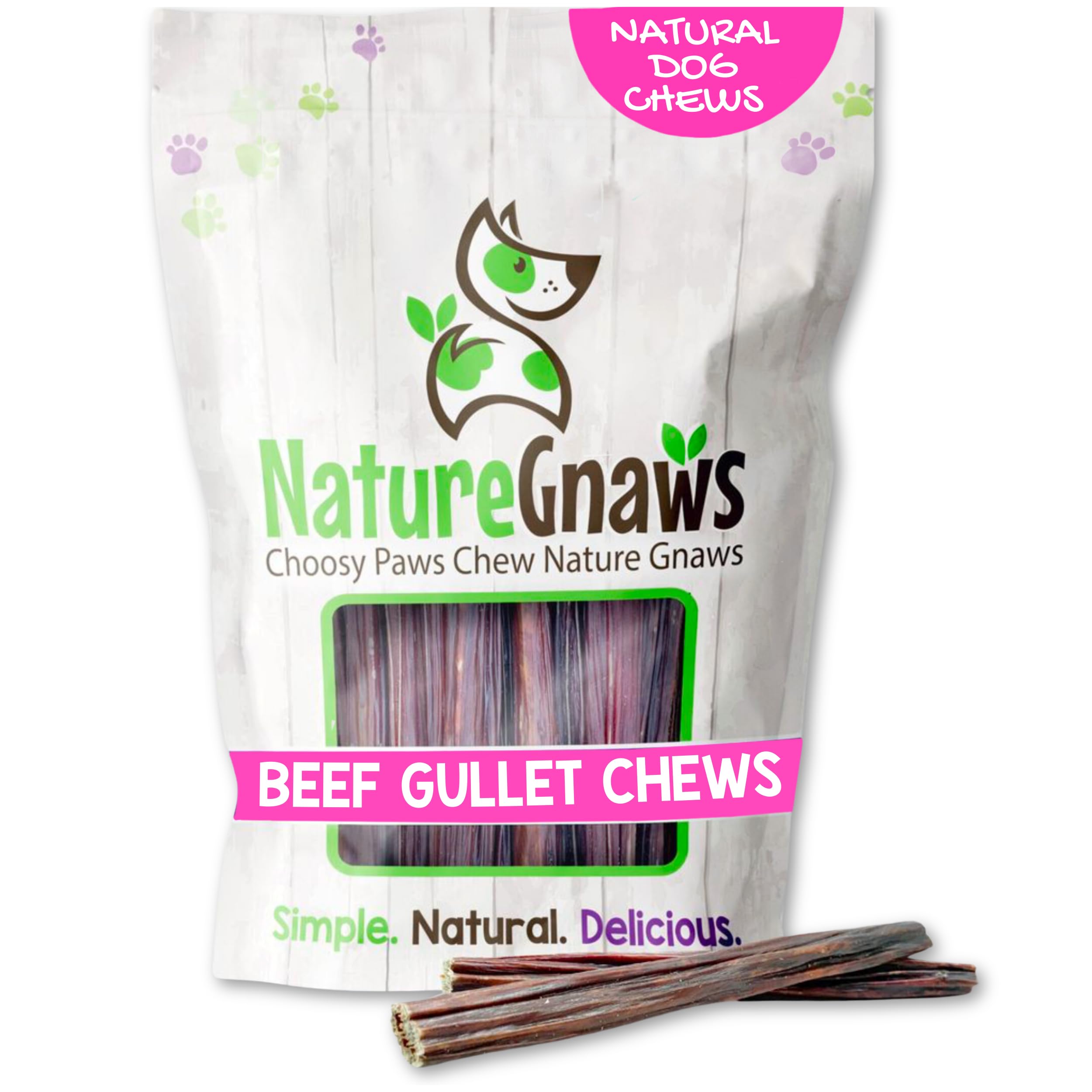 Nature Gnaws Beef Gullet Sticks for Dogs 5-6" (8oz) - Natural Beef Jerky Stick Dog Chew Treats - Rawhide Free