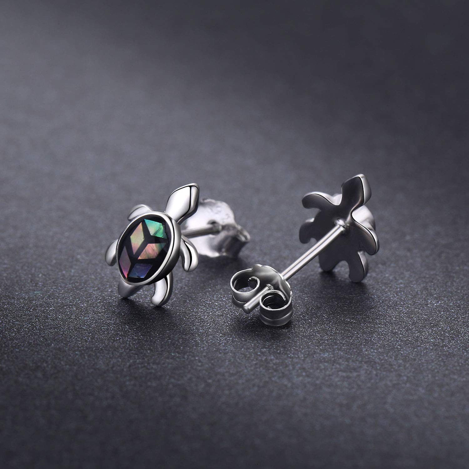 Cuoka Sea Turtle Earrings 925 Sterling Silver Abalone Shell Sea Turtle Stud Earrings,Hawaiian Ocean Beach Turtle Earrings Jewelry for Women Turtle Lovers