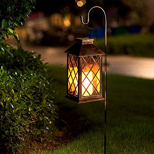 Solar Lantern Lights Hanging Lanterns Outdoor, PVC Waterproof LED Flickering Flameless Candle Decorative Solar Lantern, for Patio Courtyard Garden (2 Pack)