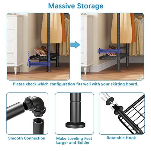 Timate F1 Pipe Clothes Rack Wall Mount Heavy Duty Closet Organizer System Hanging Closet Rack for Clothes, Closet Kit Walk in Closet Systems, Adjustable Storage Closet Shelves Wardrobe Closet, Black