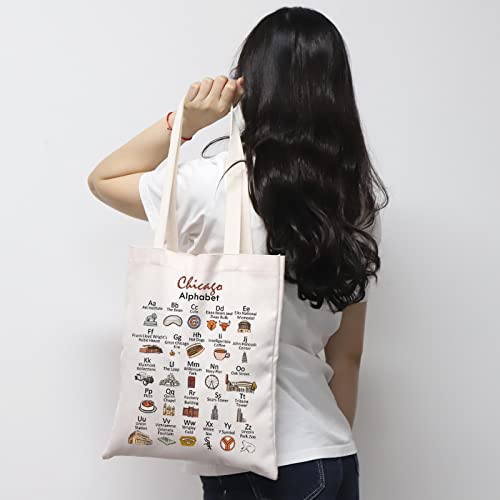 MNIGIU Chicago Canvas Tote Bag Chicago State Gift Chicago Eco Tote Bag Reusable Bag Welcome Bag (Shopping Bag CA)
