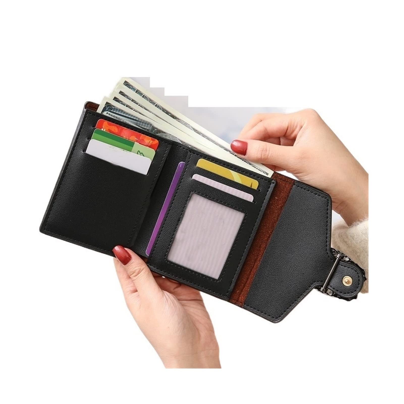 DFSYDS Wallets - Solid Color Small Wallets Women Short Folding Coin Purses Handbags Women's Bags Women's Wallets (Color : A2 Black)