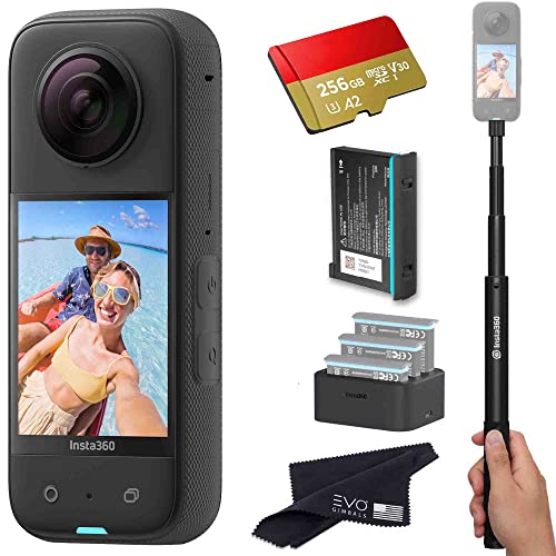 Insta360 X3 - Waterproof 360 Action Camera Bundle Includes Extra Battery, Charger, Invisible Selfie Stick & 256GB Memory Card