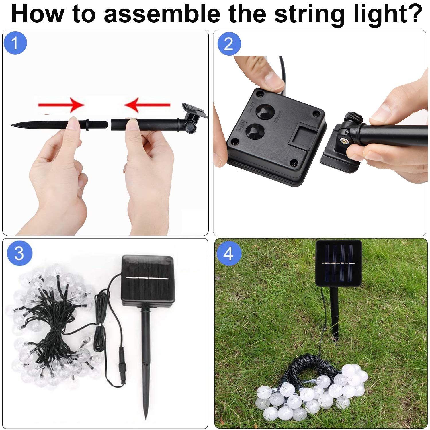 Solar String Lights Crystal Waterproof LED Fairy Lights for Garden Yard Home Party Wedding Decoration 50LED