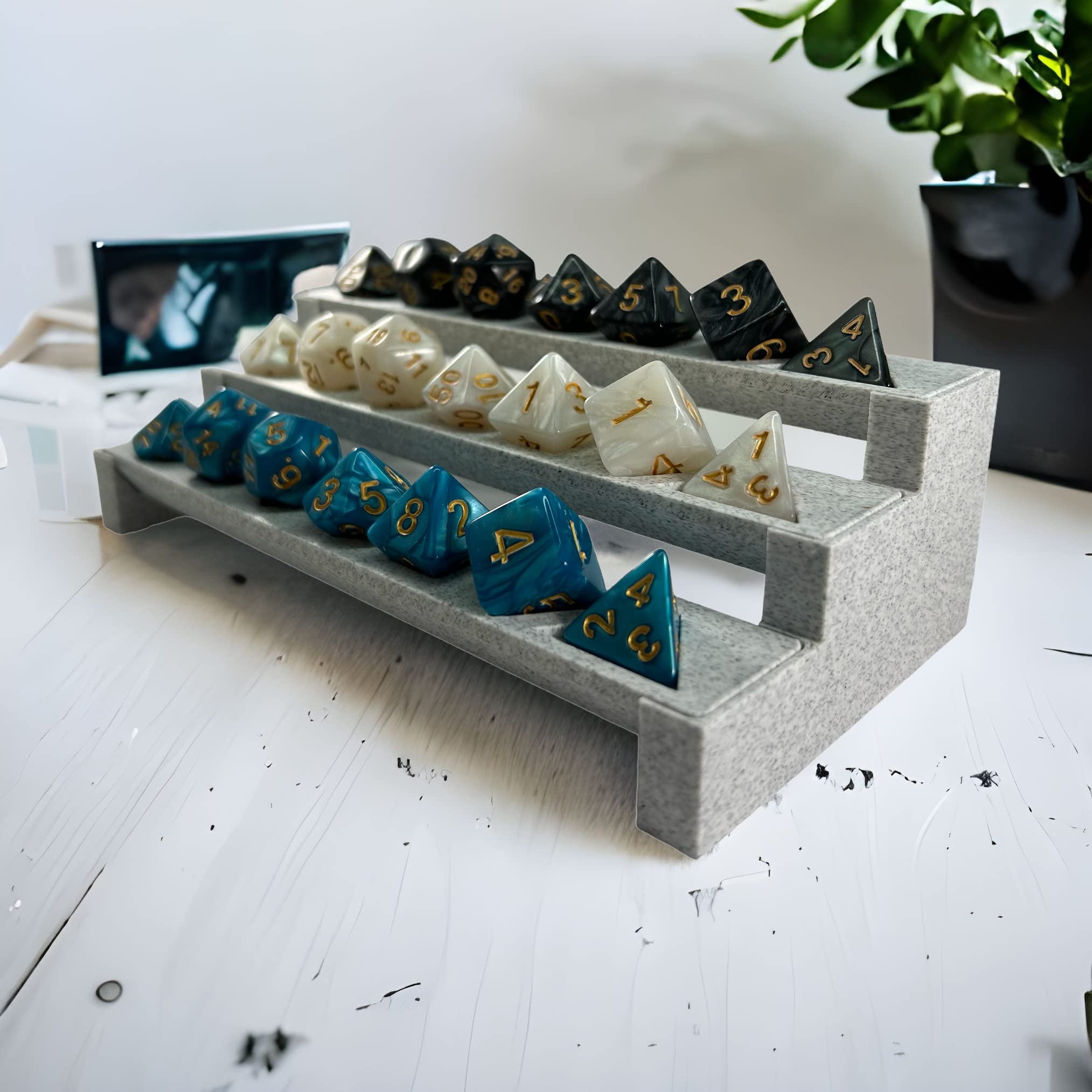DND Dice Holder, Dungeons and Dragons Accessories, 3 tier Dice Display Rack, 10 Second Assembly, D&D Dice Tray storage Shelves, D N D Dice Display, Holds 3 sets of Polyhedral Dice, Dice not included