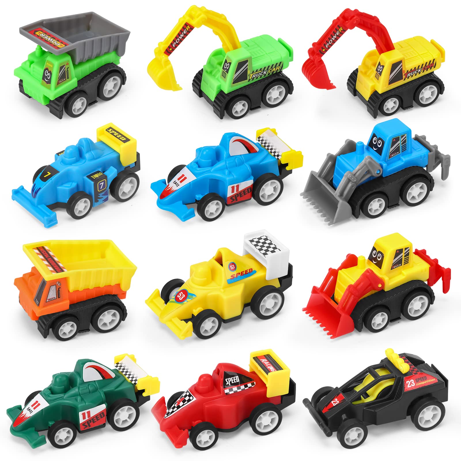 Easter Eggs with Toy Cars, 12 Pcs Prefilled Easter Eggs with Pull Back Construction Vehicle, Kids Easter Basket Stuffers, Easter Egg Fillers, Easter Party Favors, Easter Eggs Hunt Goodie Bags Fillers