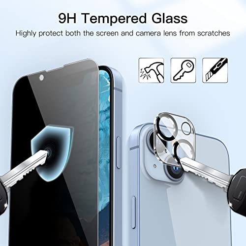 JETech Privacy Full Coverage Screen Protector for iPhone 14 Plus 6.7-Inch (NOT FOR iPhone 14 6.1-Inch) with Camera Lens Protector, Anti-Spy Tempered Glass Film, 2-Pack Each