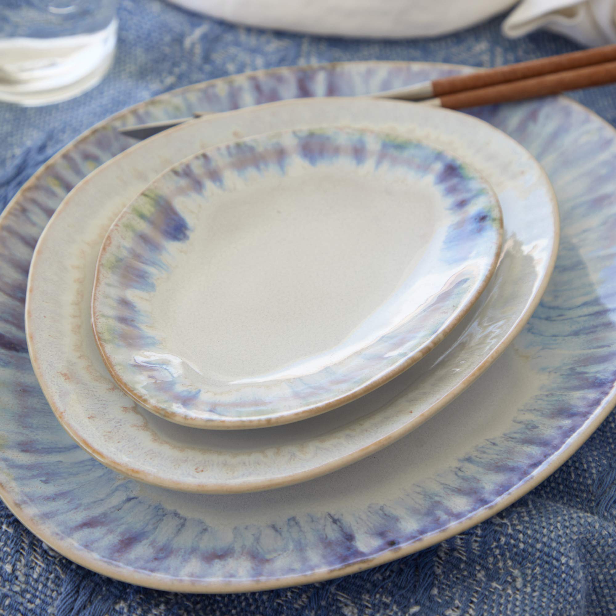 Costa Nova Ceramic Stoneware 11'' Oval Dinner Plate - Brisa Collection, Ria Blue | Microwave & Dishwasher Safe Dinnerware | Food Safe Glazing | Restaurant Quality Tableware