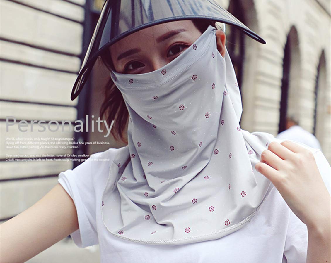 DABER VICH Sun Protection Face Mask Single Layer Neck Gaiter Lightweight Summer Protection Scarf Bandana UV Protective (Gray flower+gray)