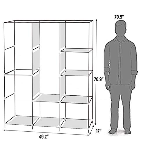 KAAYEE 71" Portable Closet Wardrobe Clothes Rack Storage Organizer with Shelf Gray, Fancy Clothes Closet, Storage Shelves, Storage Organizer