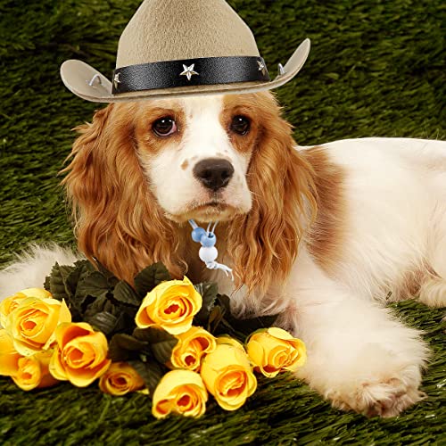 YOLUFER Pet Hat Costume Dog Cowboy Hat with Adjustable Strap, Party Cowboy Hats for Small Pets Puppy Cat (Light Coffee)