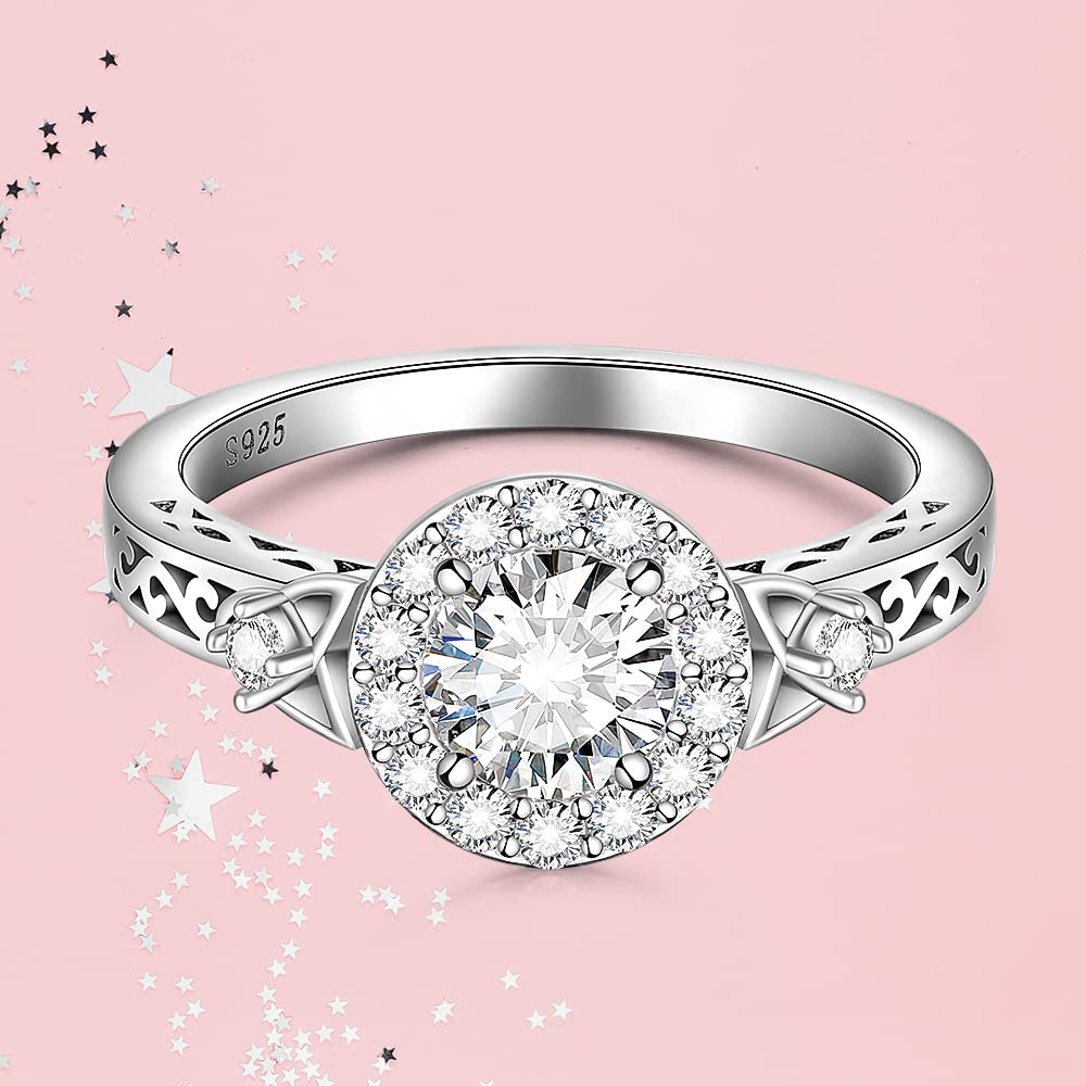 Celtic Knot ring Sterling Silver Cubic Zirconia Diamond Engagement Rings for Women Round Cut Celtic Infinity Wedding Promise Rings for Her Solitaire Anniversary Size 9