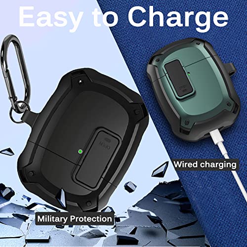 Miimall Compatible for Google Pixel Buds A-Series Case, [Secure Lock][Anti-Lost Keychain][Front LED Visible] Military Full-Body Rugged Case Cover for Pixel Buds A Case Cover 2021 (Black)