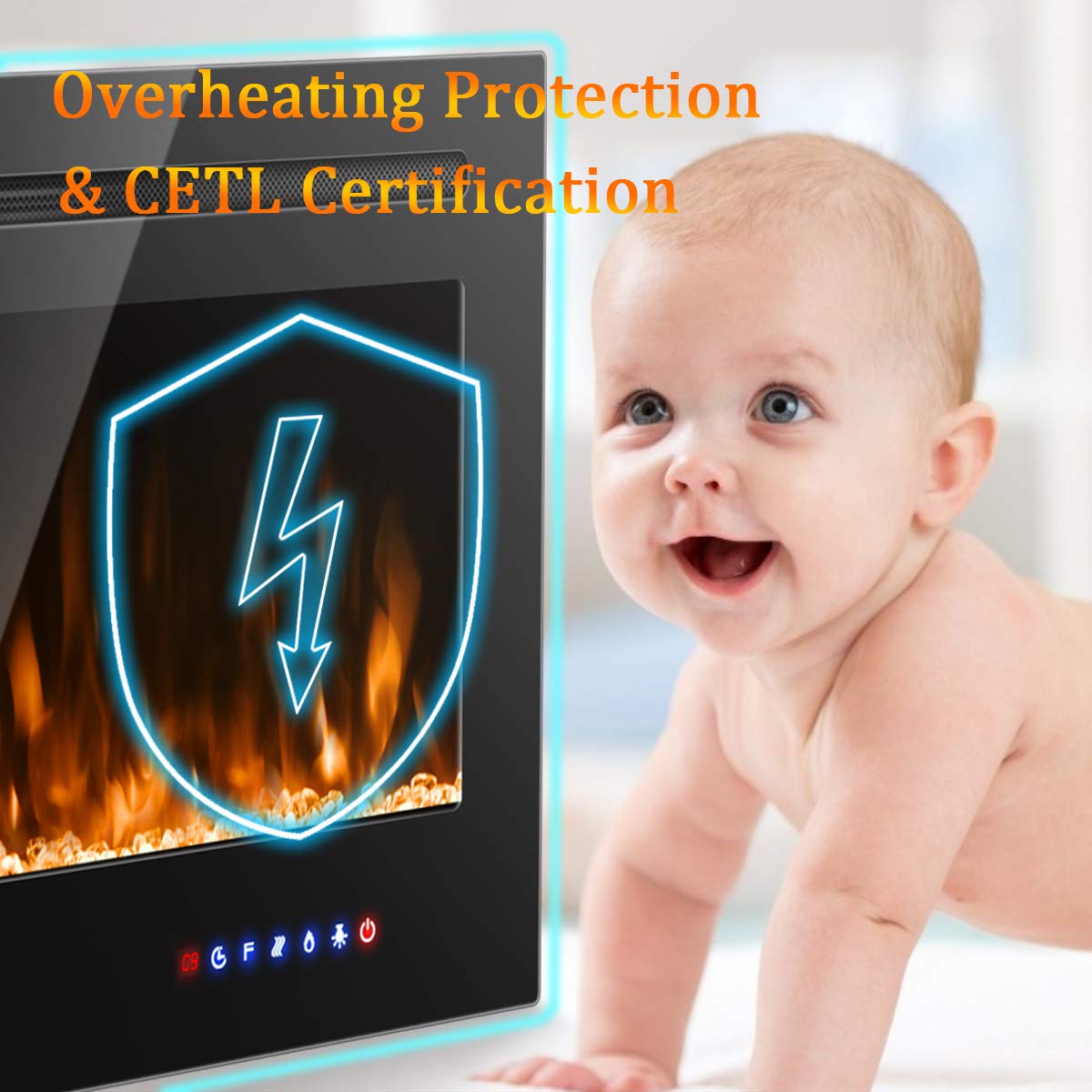 COSTWAY 36-Inch Electric Fireplace, 750W/1500W Wall Recessed and Mounted Fireplace Insert with Remote Control, 9 Flame Colors, 5 Brightness Settings, 8 H Timer, Fireplace Heater for Indoor Use