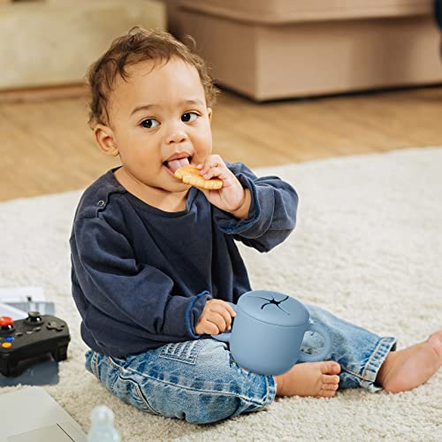 Thenshop 4 Pack Silicone Sippy Cup and Snack Cup for Baby, Spill Proof Snack Container for Toddler over 6 Months Baby, Training Cup with Handles and Spout Lid Set