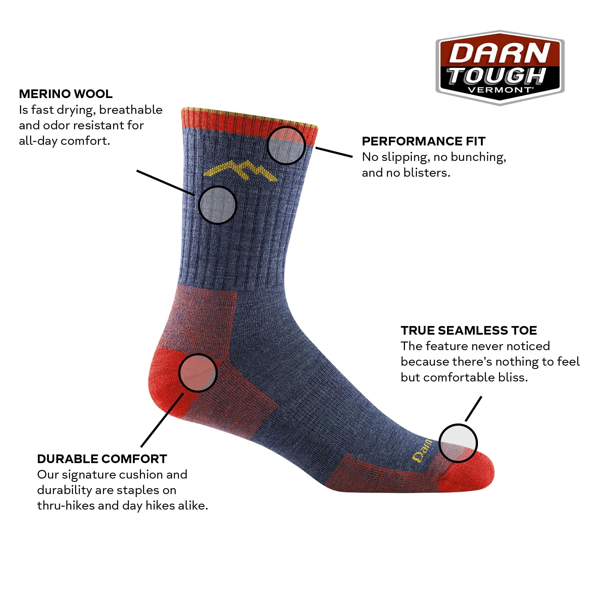 DARN TOUGH (Style 1466) Men's Hiker Hike/Trek Sock - 6 Pack Special (Large, Charcoal)