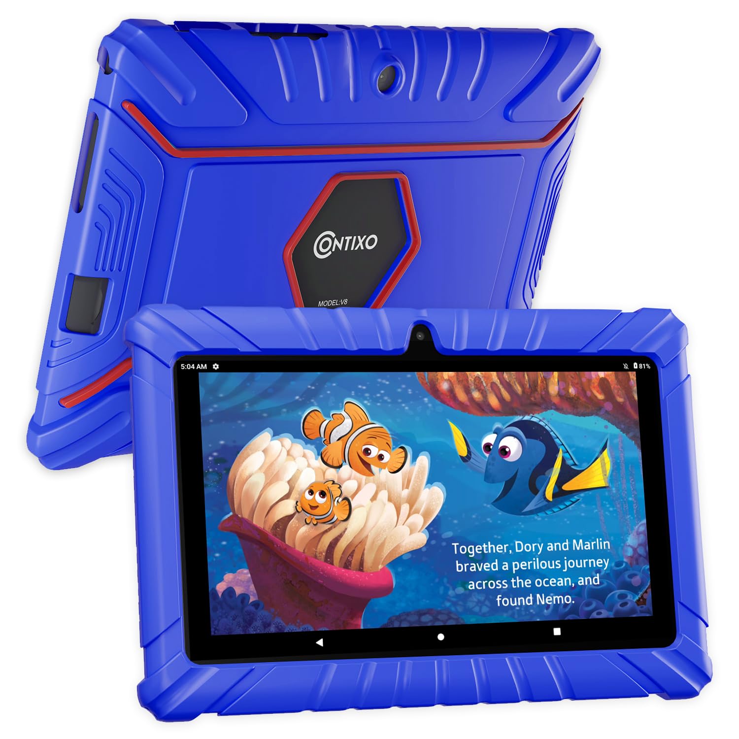 Contixo Kids Tablet, V8 Tablet for Kids and Tablet Sleeve Bag Bundle, 7” Toddler Tablet, 2GB+32GB Android 11 Tablet with Case, Learning Games Included, Parental Control Family Link - Dark Blue