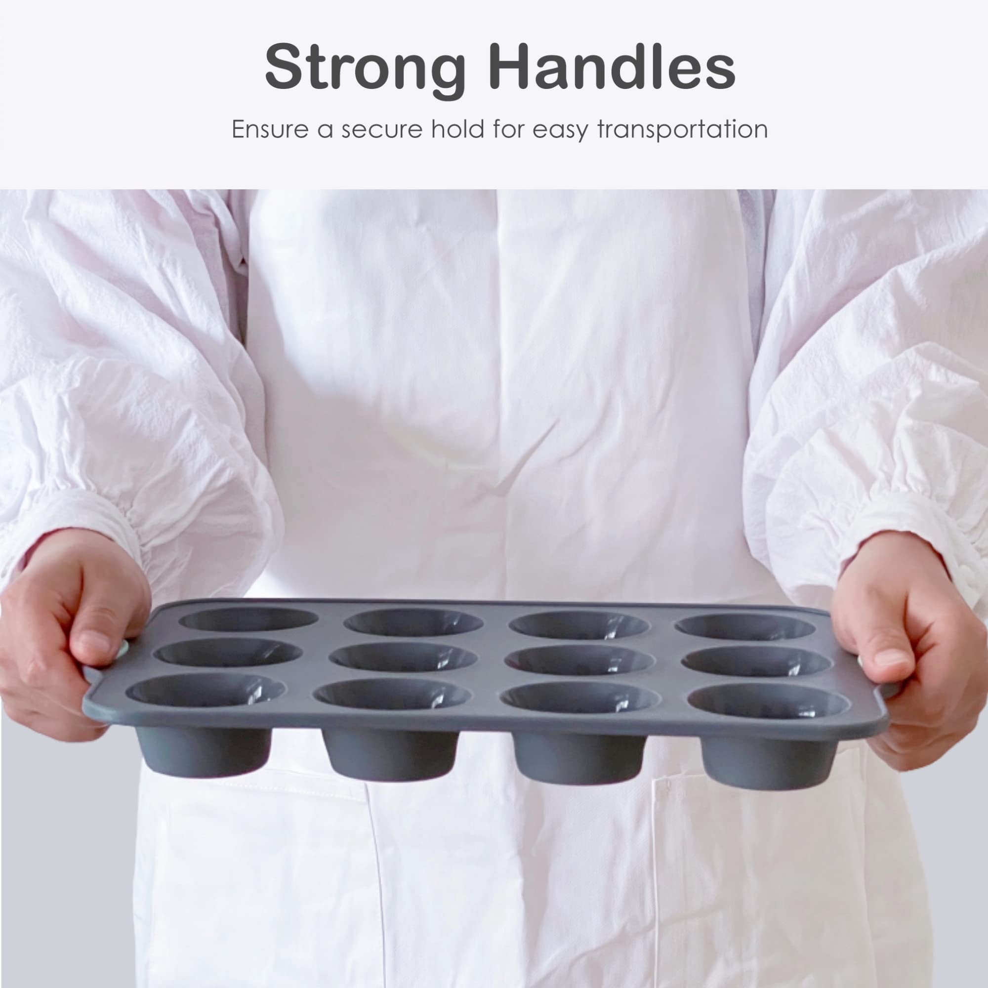 Chicrinum Silicone Muffin Pan, Non-Stick 12-Cup Food Grade Silicone Cupcake Pan, Silicone Baking Pan with Metal Reinforced Frame More Strength