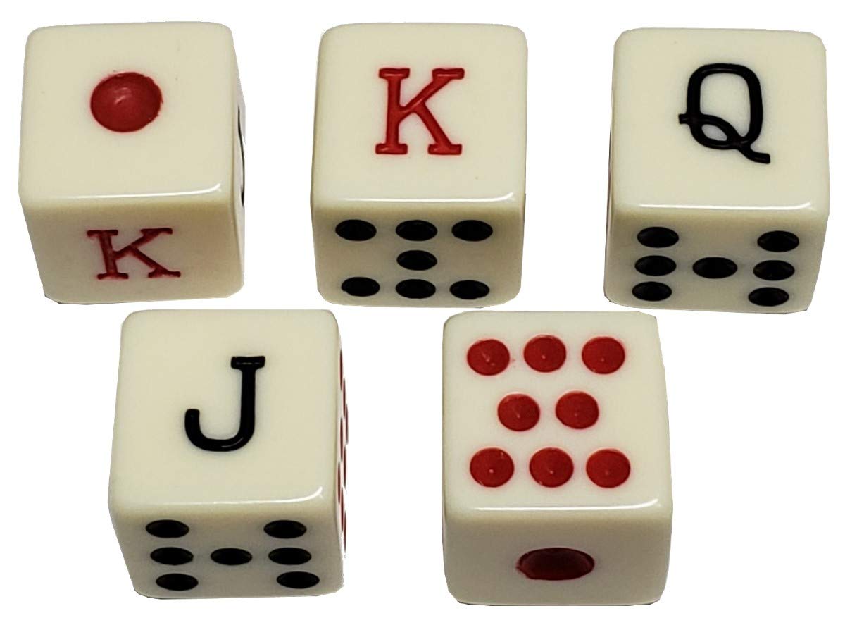 Cyber-Deals Set of Dice Cup Black PU Leather w/Plush Red Felt Lined + Spanish Poker Dice Ivory Tone (Gift Boxed)