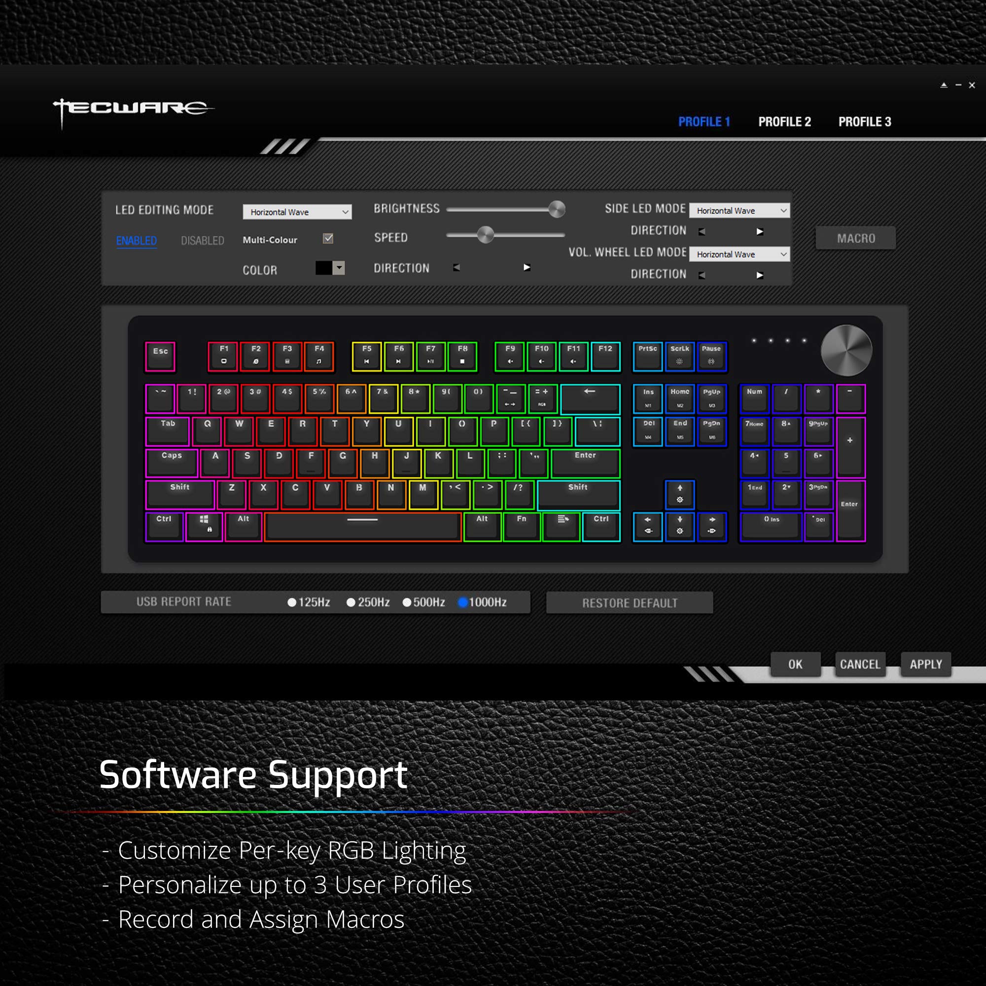 TECWARE Spectre Pro, RGB Mechanical Keyboard with Volume Knob, Full Size 104 Keys (Outemu Red)