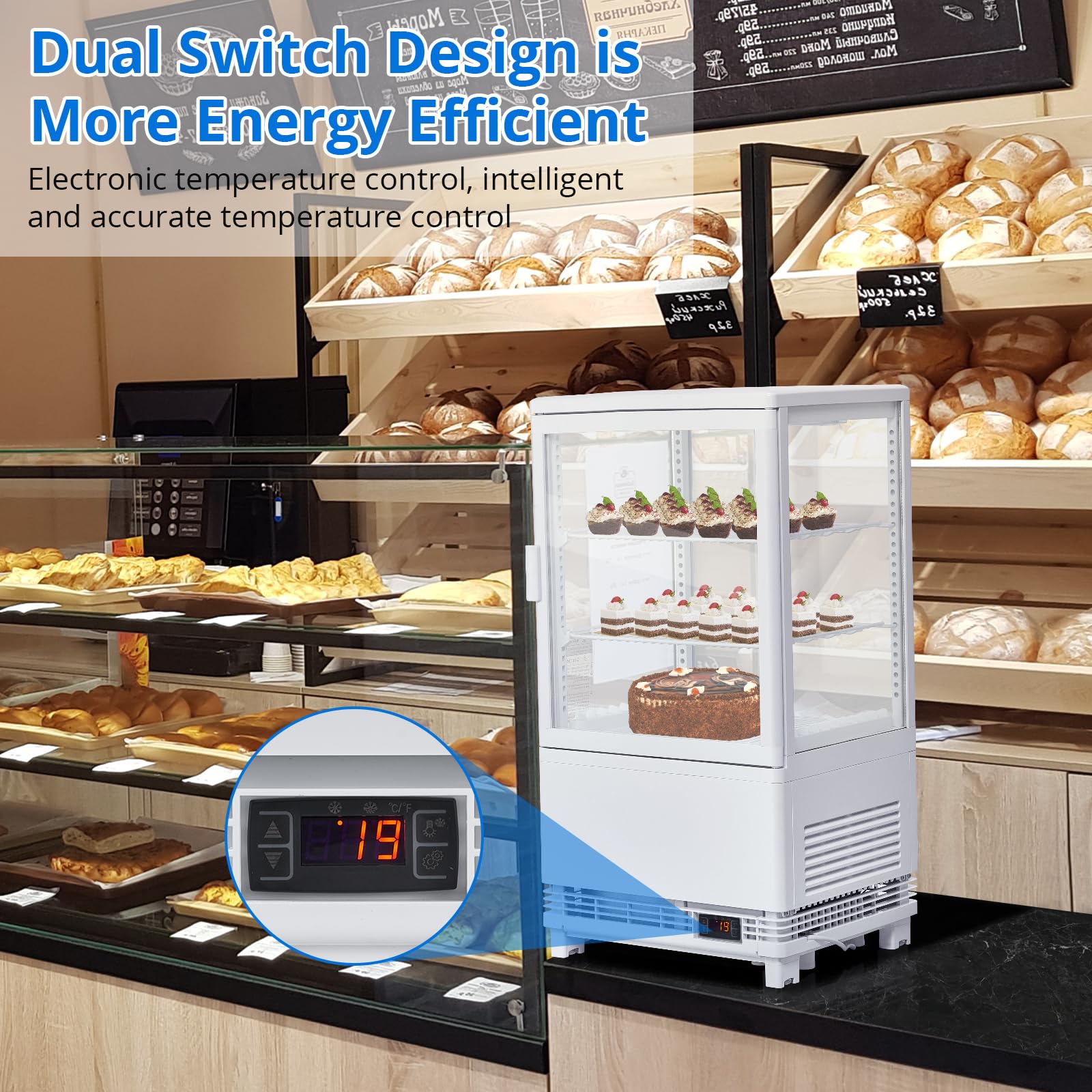 EastVita Display Commercial Refrigerator Case,2.1 Cu.Ft Display Fridge Single-Door Pastry Display Case With Interior Led Lighting, Double-Layered Glass Bakery Display Refrigerator 白色