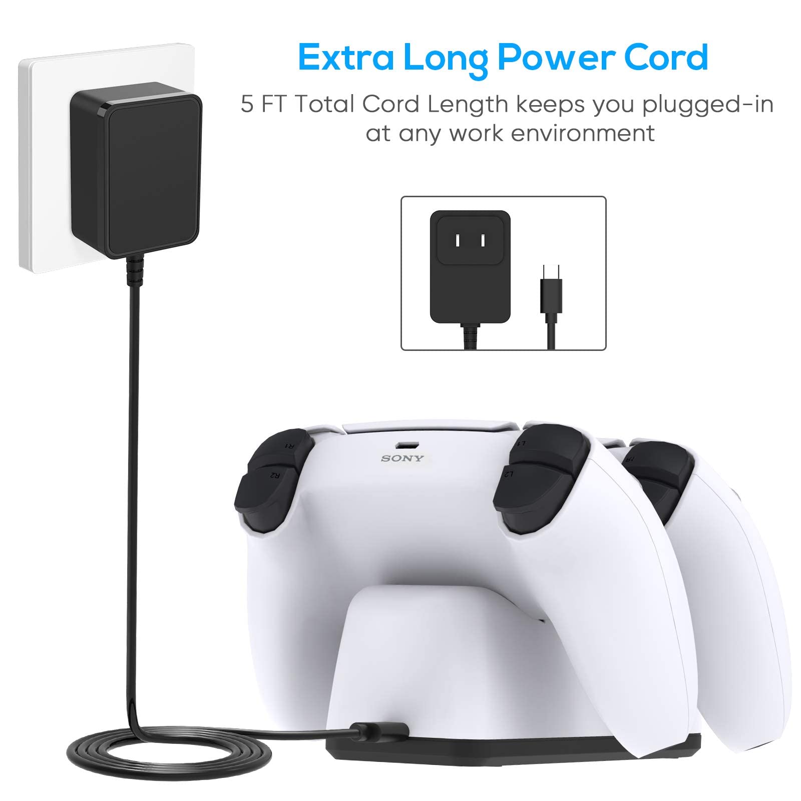 Charger for PS5 - Controllers Charging Station Compatible with Playstation 5, Dual USB Fast-Charging Stand for PS5 DualSense Controllers with LED Indicator