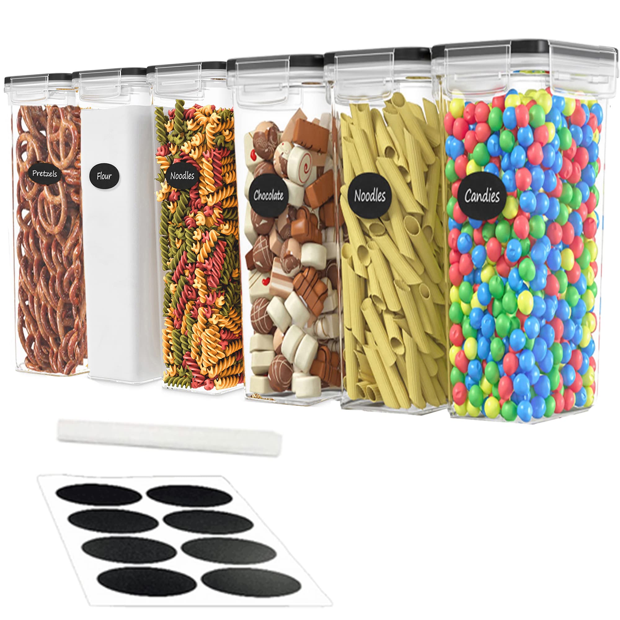 DWËLLZA KITCHEN Airtight Food Storage Container Set - 6 Pieces 2.0L - Plastic BPA Free Kitchen Pantry Storage Containers - Dishwasher Safe - Include 8 Labels and Marker - Keeps Food Fresh & Dry