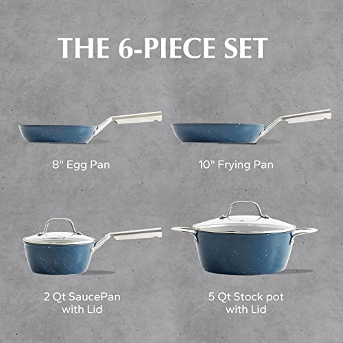 Rockurwok 6 Pcs Ceramic Nonstick Cookware Set, Durable Pots and Pans Set, Inducton, Dishwasher & Ovens Safe, Free of PFAS & PTFE, Sapphire Blue