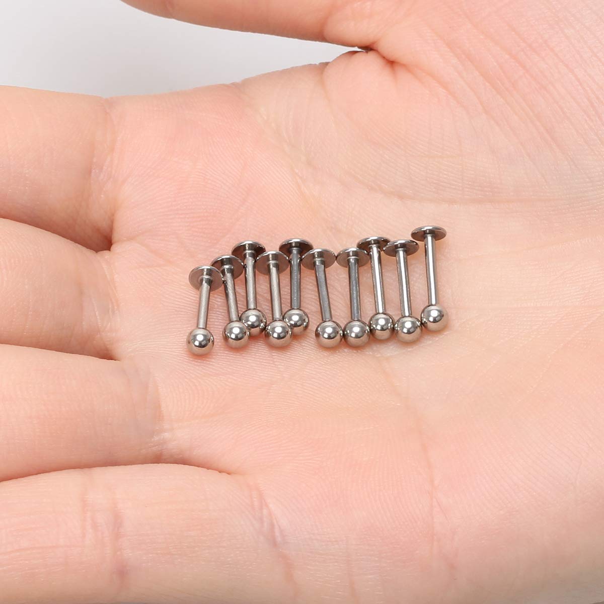 CrazyPiercing 10PCS 16G Stainless Steel 3mm Ball Labret Monroe Lip Ring/Tragus/Helix Earring Stud Barbell Body Piercing Jewelry (8mm)