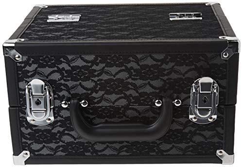 Caboodles Make Me Over 4 Tray Train Case, Cosmetic Storage Case & Organizer, Black Lace, 3.5 Lb