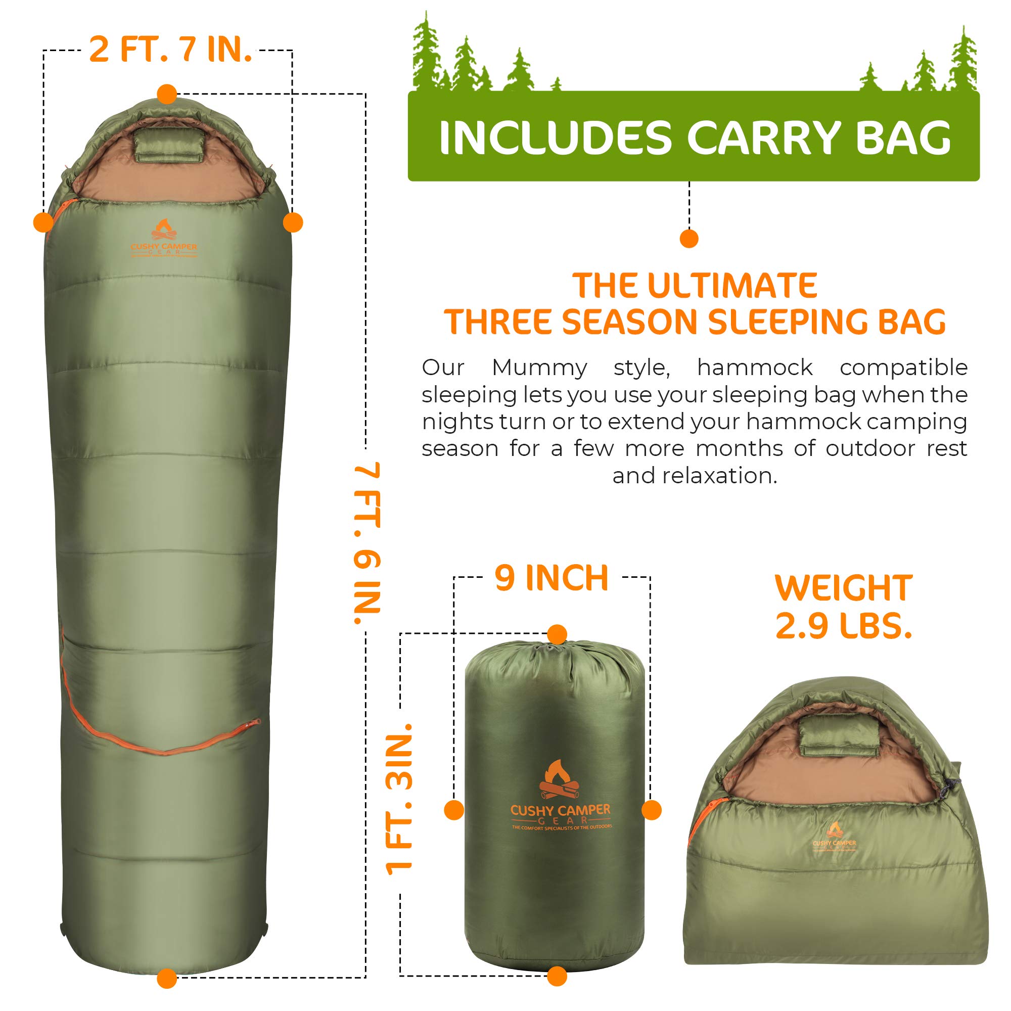 Cushy Camper Sleeping Bag for Hammocks - Lightweight Camping Sleep System to Keep You Warm and Cozy in Your Hammock - Sleeping Bag for Adults so You Can Hang Out Even in Cold Weather