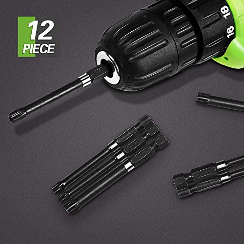 HAIKUSOUBI Torx Head Screwdriver Bit Set, 1/4 Inch Magnetic Hex Shank 3 Inch Long Drill Bits,12pcs Tamper Resistant Star Bits Set S2 Steel, T5 T6 T7 T8 T9 T10 T15 T20 T25 T27 T30 T40 (12 pieces)