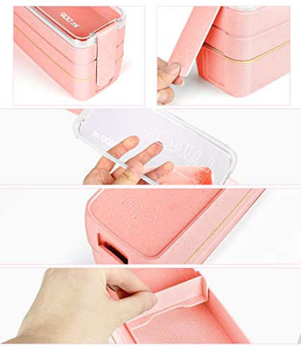 jijoe 27 PCs Bento Box Lunch Box Kit, Stackable 3-in-1 Compartment Japanese Lunch Box Set w/Soup Cup Sauce Can, Spoon Fork, Cake Cups, Fruit Picks, Snack Bags, Leakproof Lunch Containers