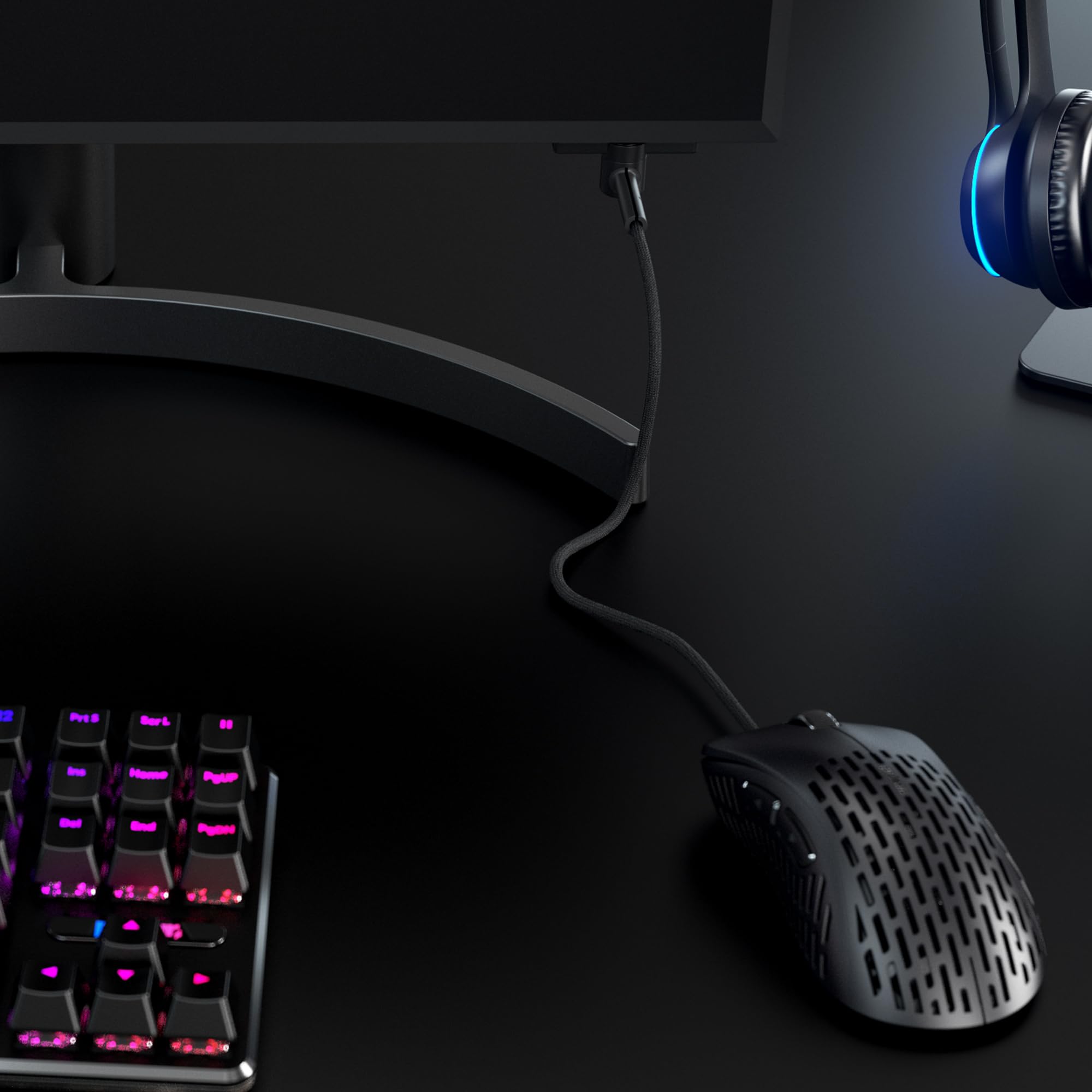 Pulsar Gaming Gears - Micro Bungee : Drag-Free Wired Mouse Support : Super Compact Size Keep Your Set up Clean - Attach it to Your Monitor (3 Bungees Pack)