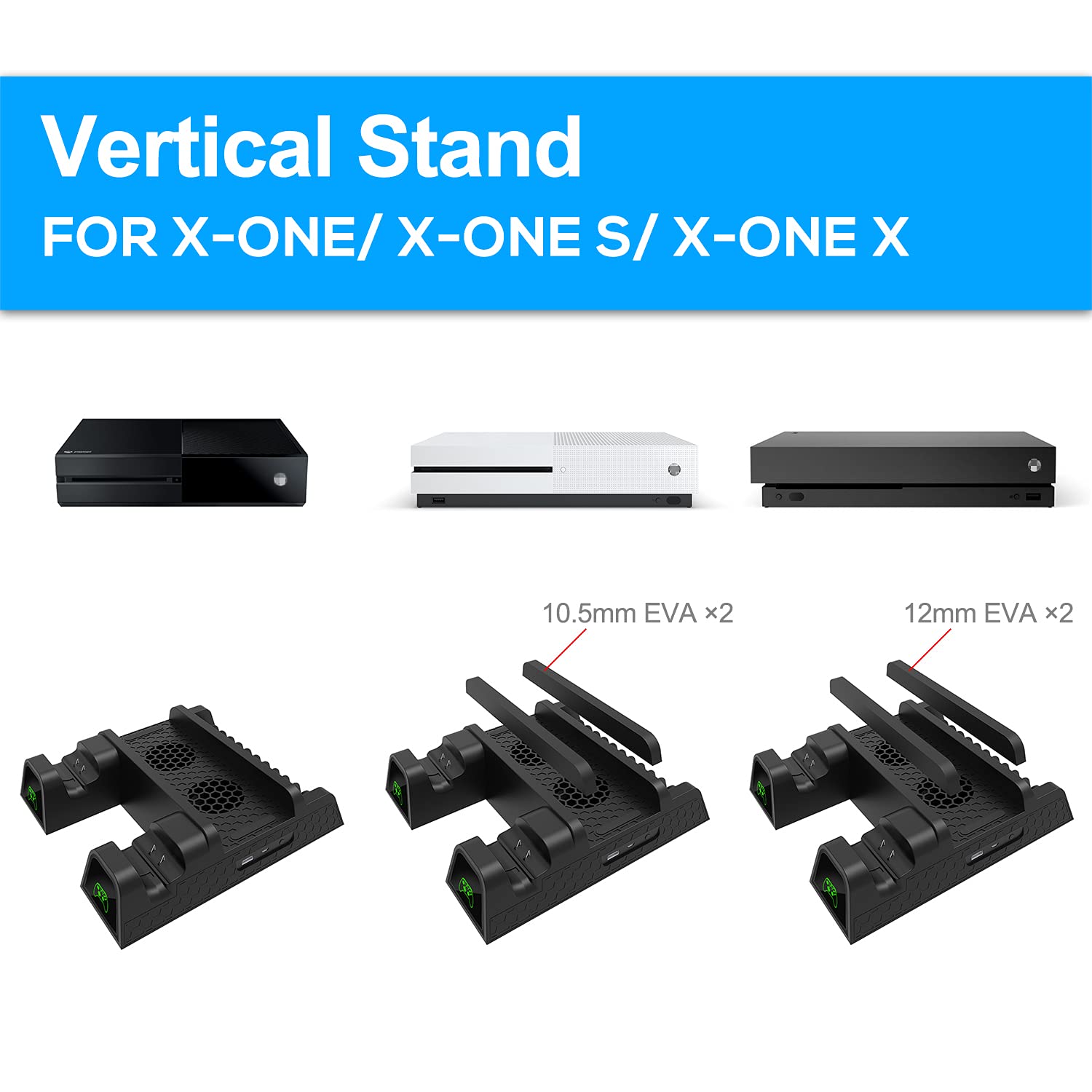 Charging Station for Xbox One Xbox One S Xbox One X Console and Controllers, Stand Accessories with 600 mAh Batteries 2 Pack,2 Cooling Fans,LED Indicators and Games Storage