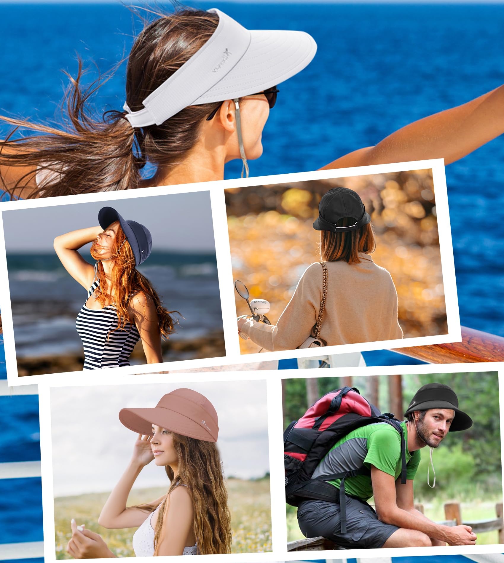 Durio Wide Brim Summer Beach Hats for Women 2024 UPF 50+ Sun Hat 2 in 1 Visors for Women Foldable Zip-Off Visor with Wind Strap Packable Womens Sun Hat Safari Fishing Gardening Beige One Size