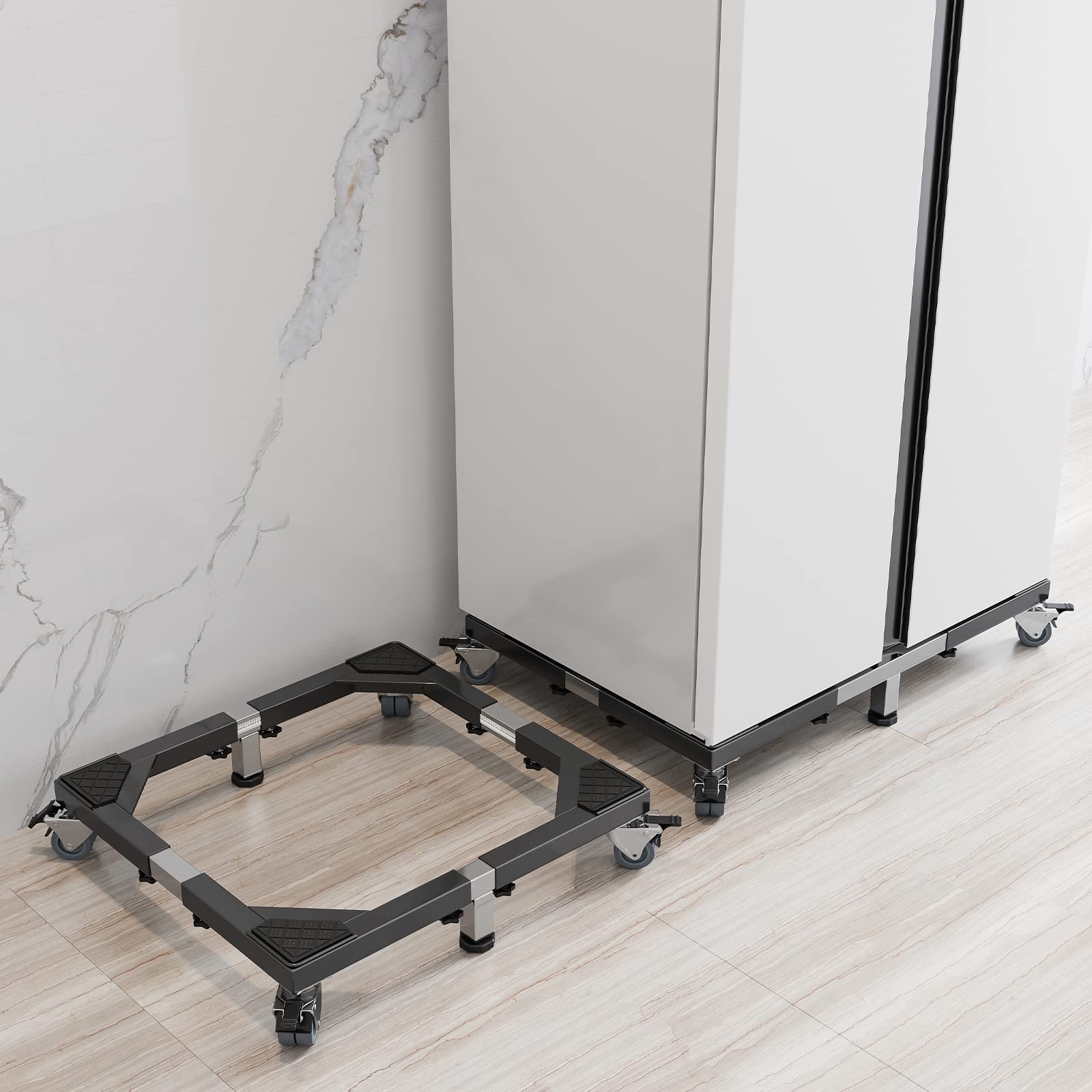 CHINCHILLA Heavy Duty All Stainless Steel Mobile Fridge Stand Base, Washing Machine Stand with Wheels, Adjustable Furniture Dolly for Washer, Refrigerator and Dryer(Large)